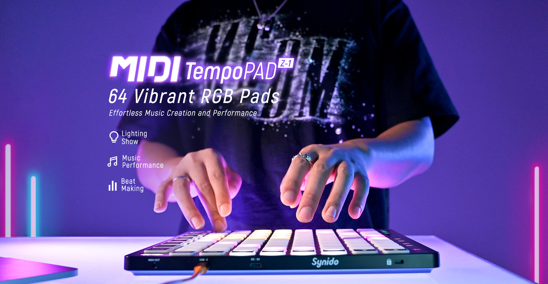 Synido TempoPAD Z-1 MIDI Controller Beat Maker DJ Equipment 64 Pads