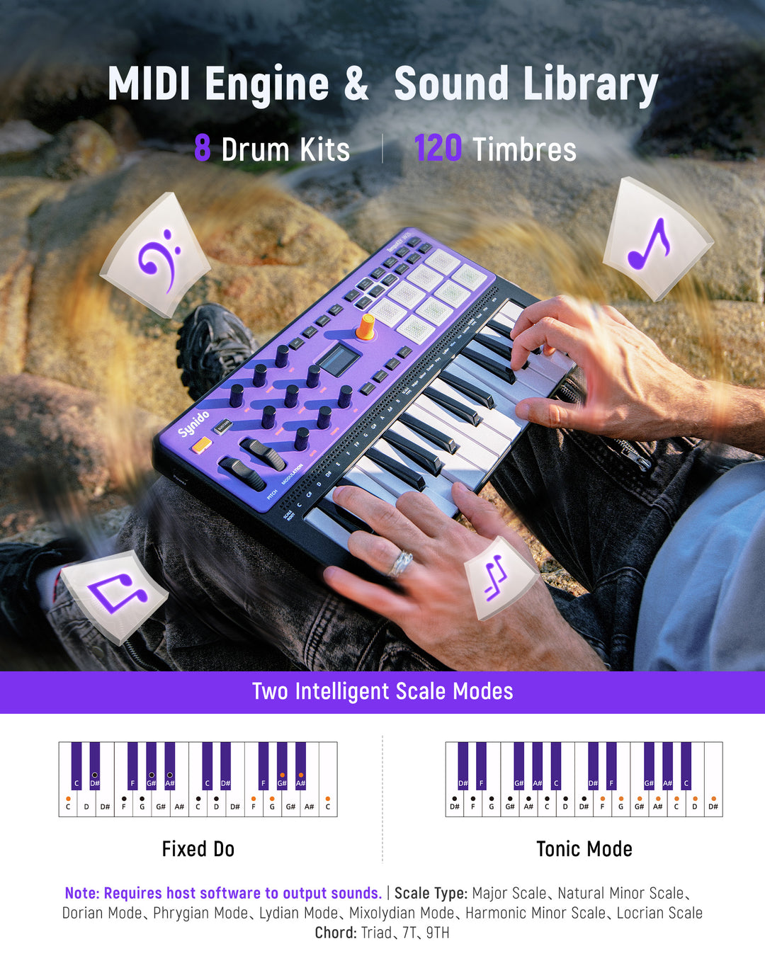 Synido TempoKEY W25 MIDI Keyboard Controller Wireless Bluetooth