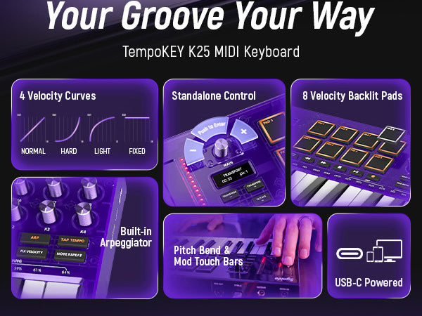 TempoKEY K25 MIDI Keyboard Controller Beat Maker – Synido
